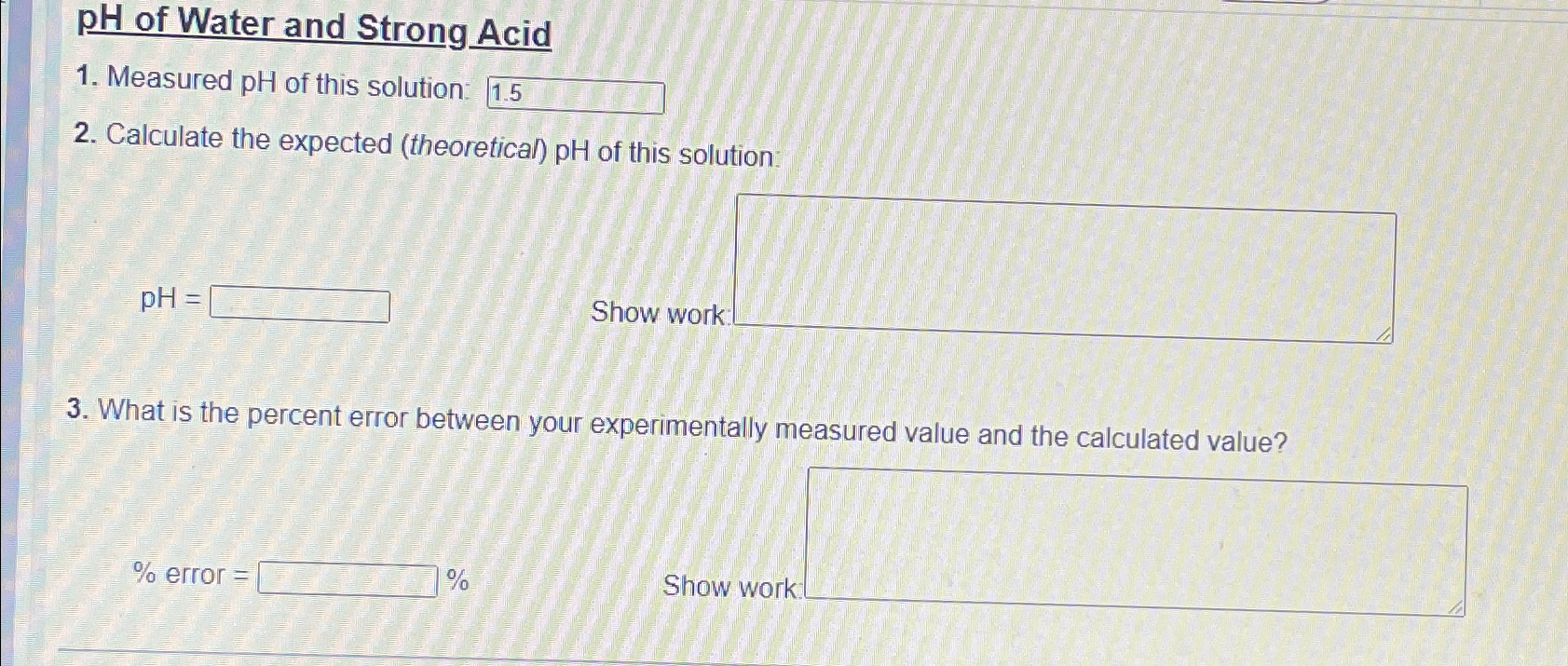 Solved pH of Water and Strong AcidMeasured pH ﻿of this | Chegg.com