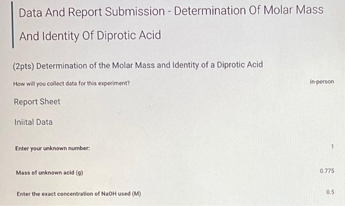 Solved Data And Report Submission - Determination Of Molar | Chegg.com