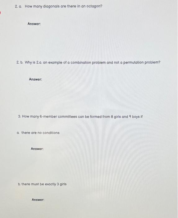 Solved Answer: 2. b. Why is 20 an example of a combination | Chegg.com