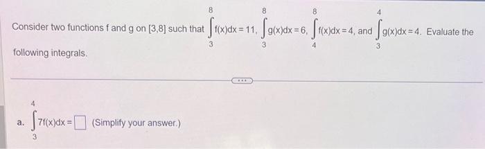 Solved Consider two functions f and g on [3,8] such that | Chegg.com