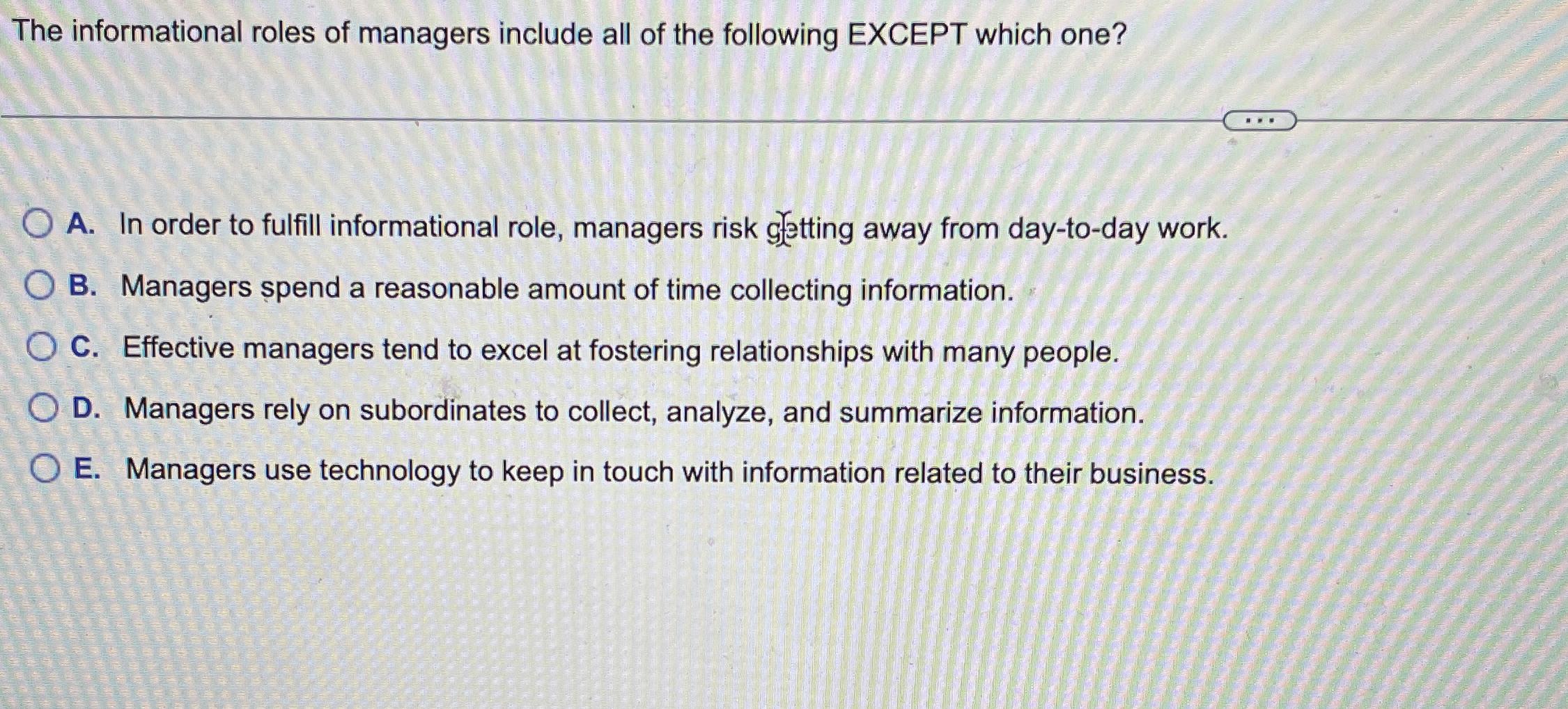 Solved The informational roles of managers include all of | Chegg.com
