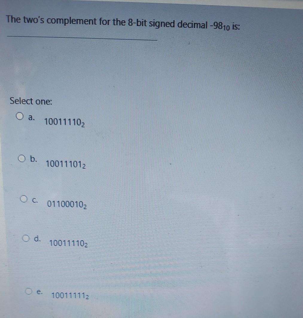 Solved The two's complement for the 8-bit signed decimal | Chegg.com