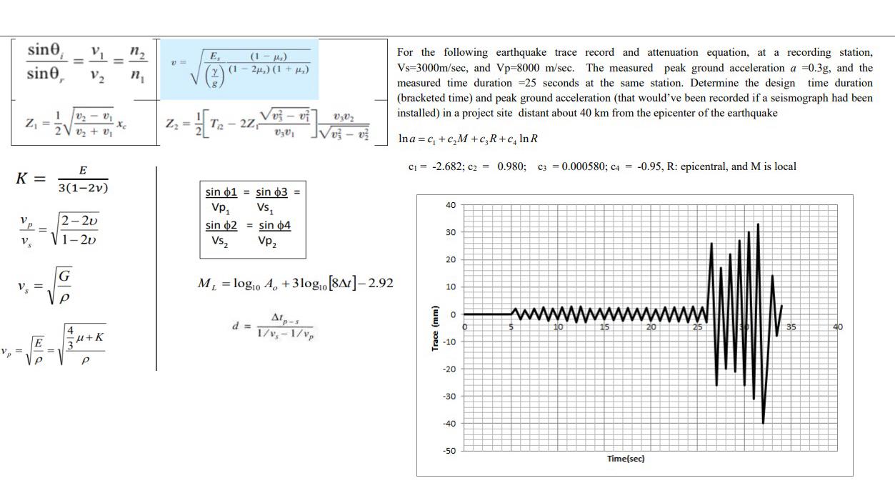 Solved For the following earthquake trace record and | Chegg.com