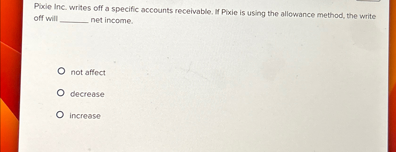 Solved Pixie Inc. writes off a specific accounts receivable. | Chegg.com