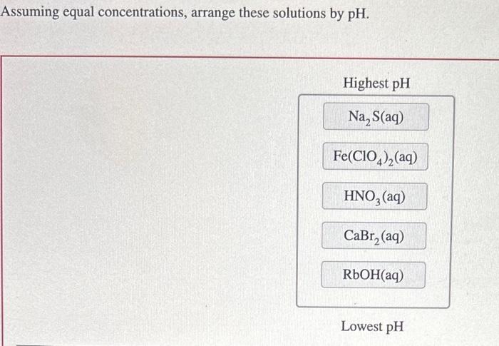 Solved Assuming equal concentrations, arrange these | Chegg.com