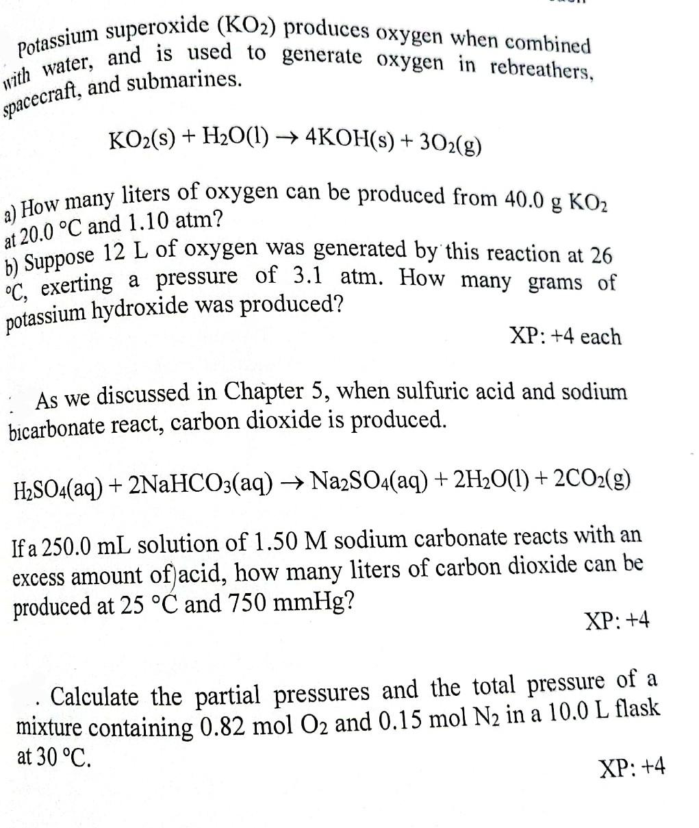 Solved Potassium superoxide (KO2) produces oxygen when | Chegg.com