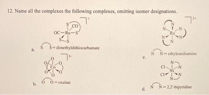 Solved 12. Name all the complexes the following complexes, | Chegg.com