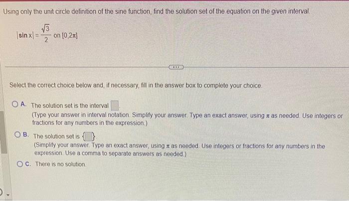 Solved Using only the unit circle definition of the sine | Chegg.com