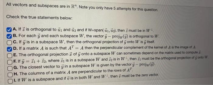 Solved All vectors and subspaces are in Rn. Note you only | Chegg.com