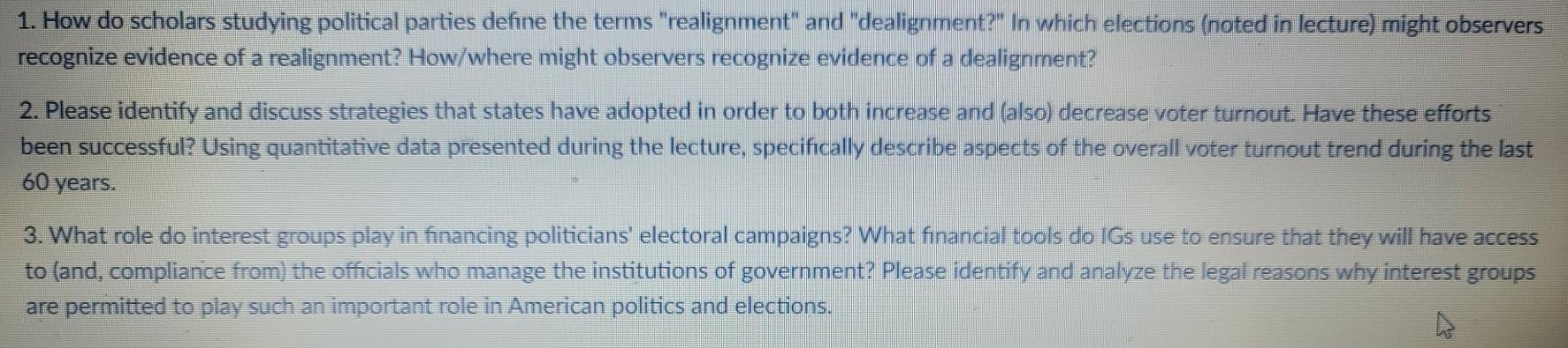 Solved 1. How do scholars studying political parties define | Chegg.com