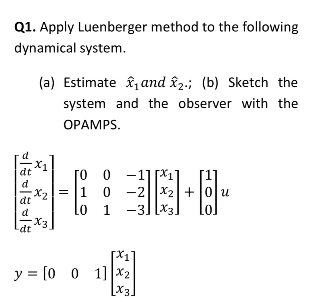 Q1. ﻿Apply Luenberger method to the following | Chegg.com