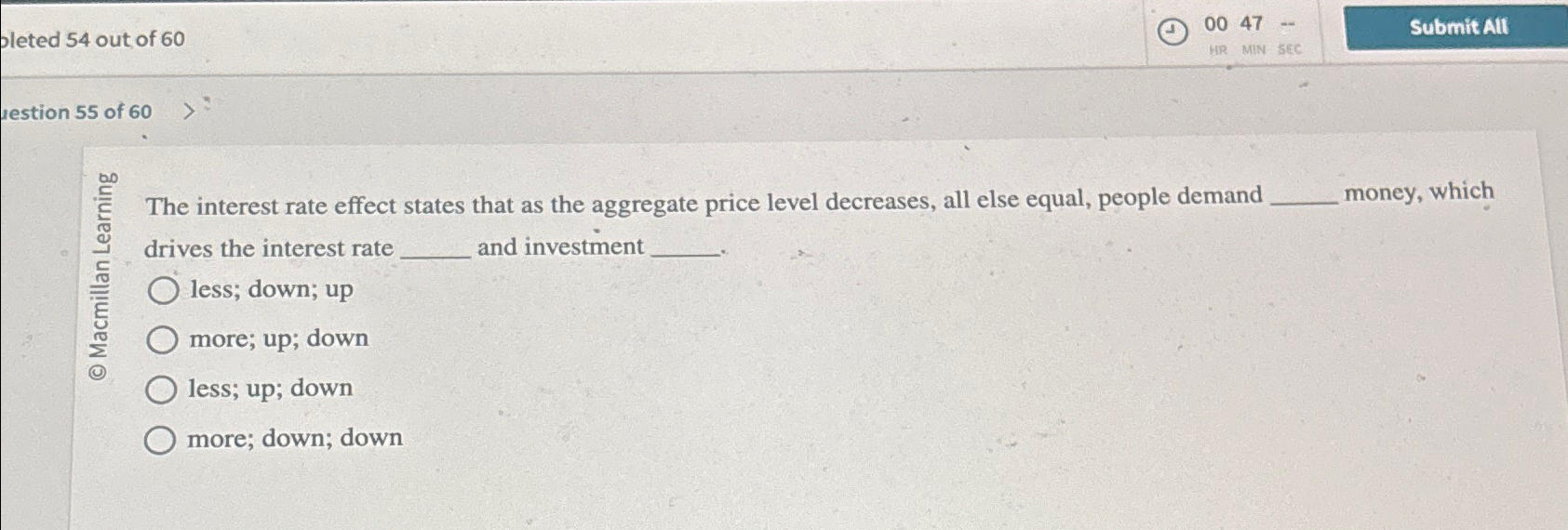 Solved pleted 54 ﻿out of 60(C) 0047 --Submit AllLestion 55 | Chegg.com
