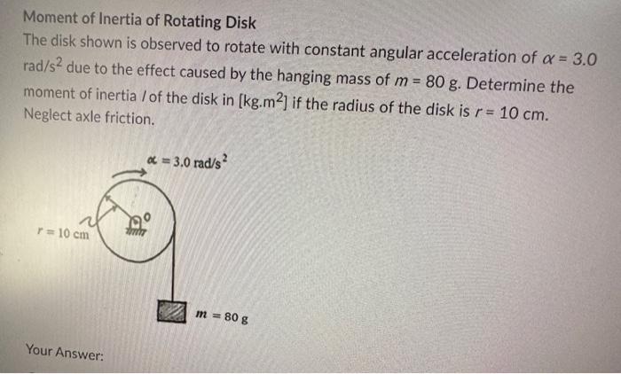 Solved Moment of Inertia of Rotating Disk The disk shown is | Chegg.com
