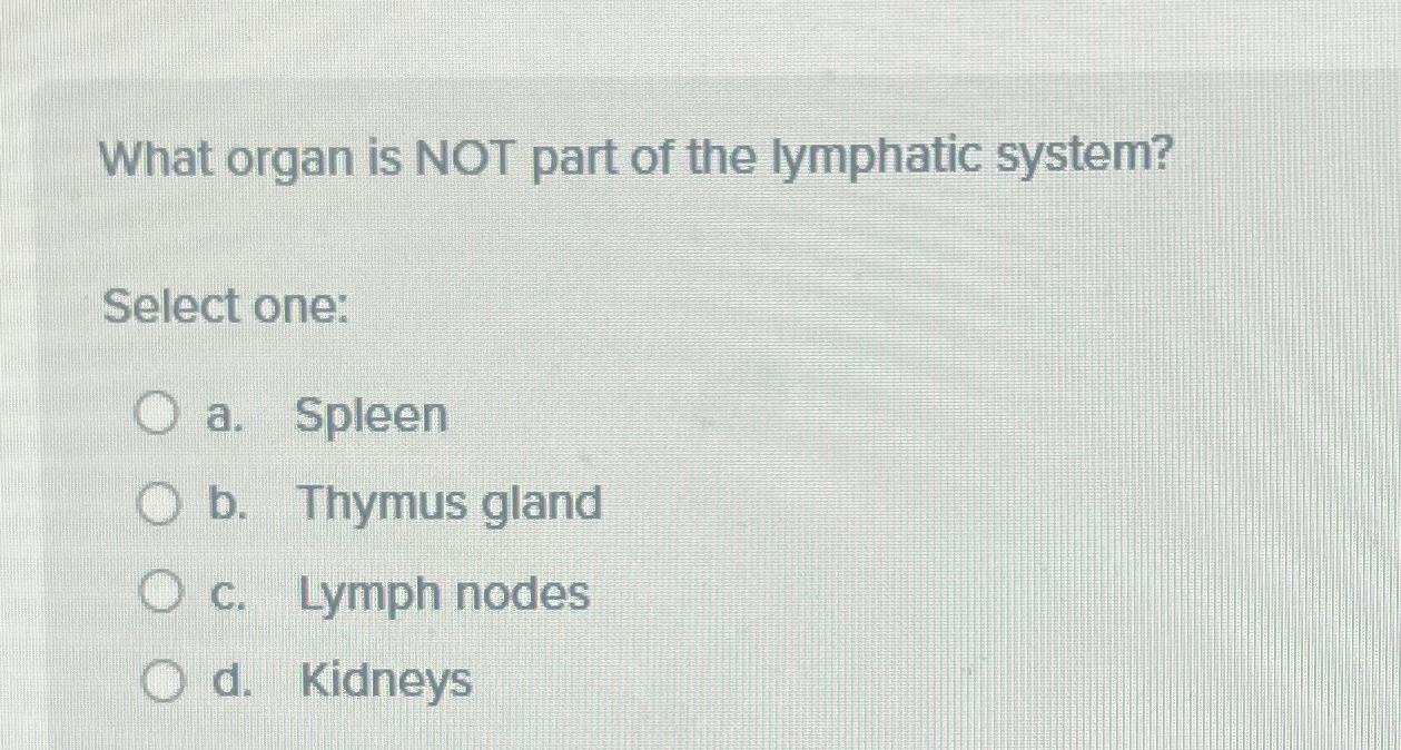 Solved What organ is NOT part of the lymphatic system?Select | Chegg.com