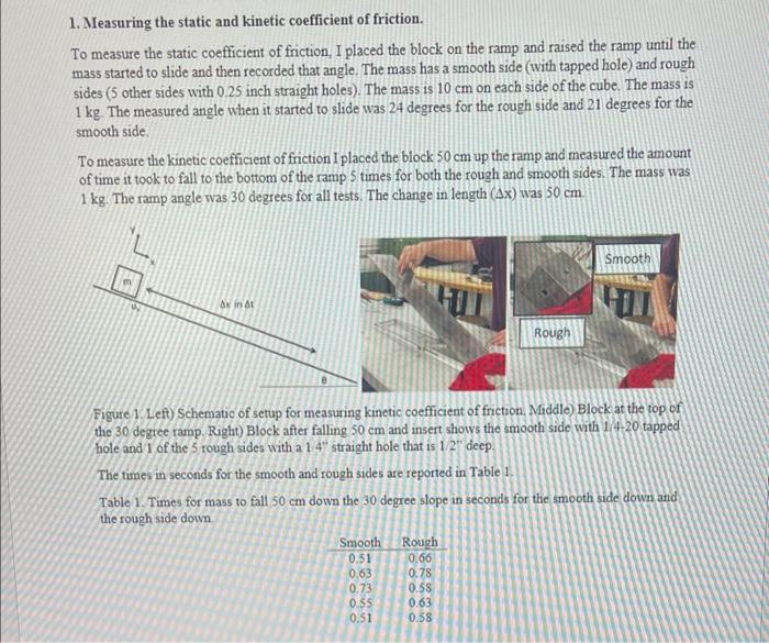 Solved 1. Measuring the static and kinetic coefficient of | Chegg.com