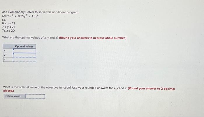 Solved Use Evolutionary Solver to solve this non-linear | Chegg.com