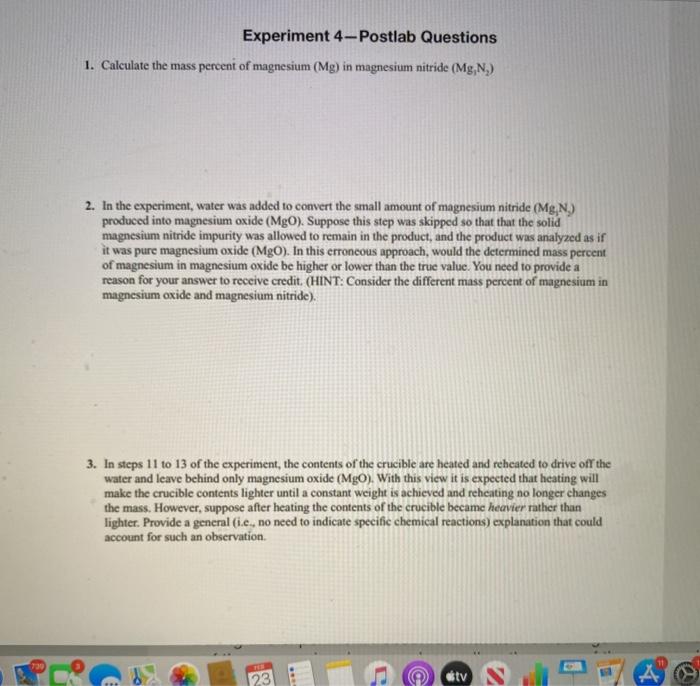 Solved Experiment 4-Data and Analysis Data 1. Prereaction | Chegg.com