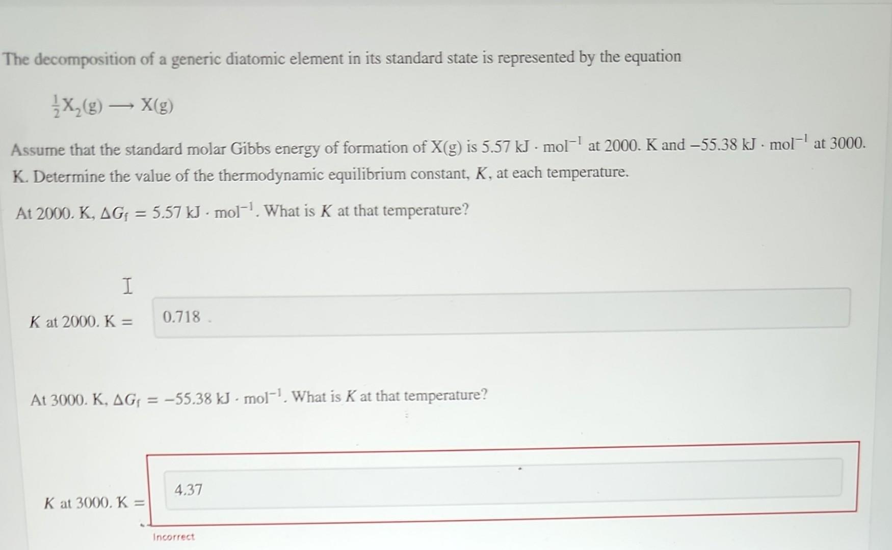 Solved The decomposition of a generic diatomic element in | Chegg.com