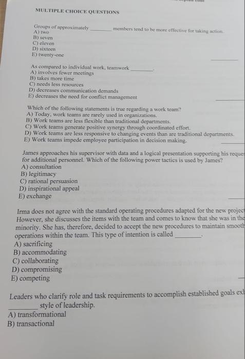 Solved MULTIPLE CHOICE QUESTIONS Groups of approximately A) | Chegg.com
