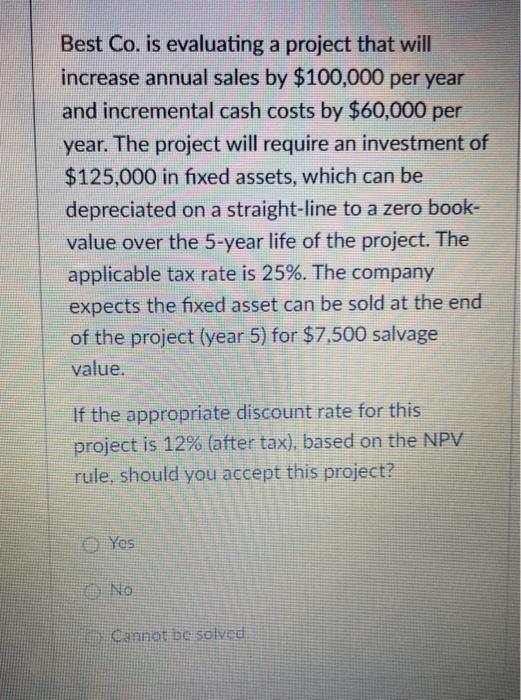 Solved Best Co. is evaluating a project that will increase | Chegg.com