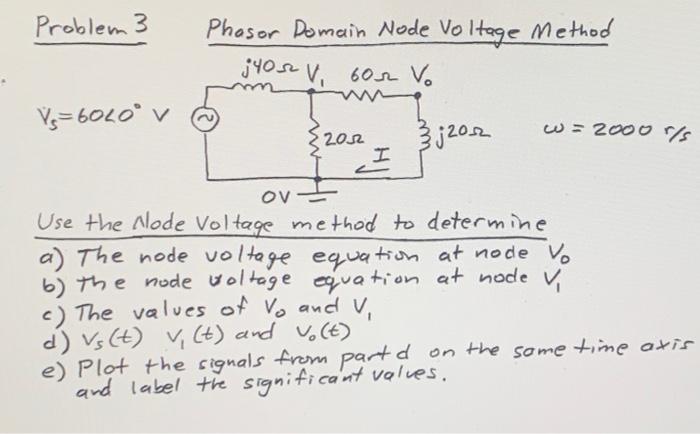 Solved Problem 3 Phasor Domain Node Voltage Method | Chegg.com
