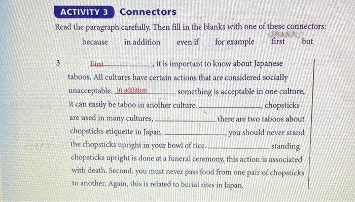 Solved ACTIVITY 3 Connectors Read the paragraph carefully. | Chegg.com
