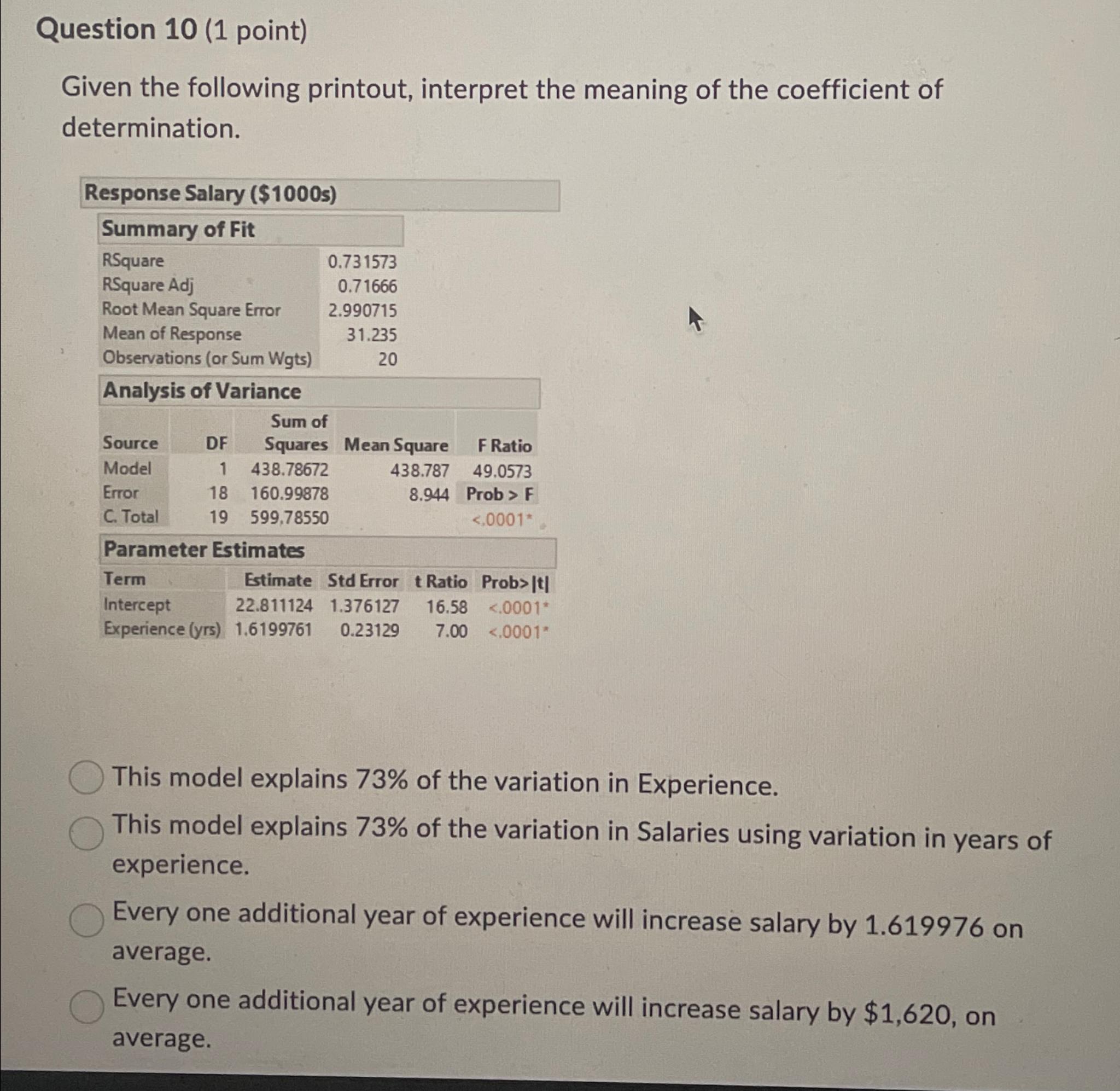Question 10 (1 ﻿point)Given the following printout, | Chegg.com