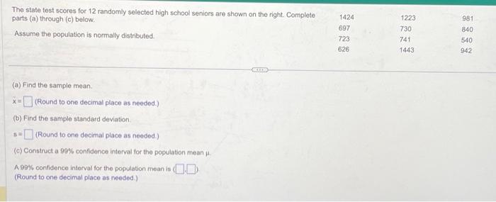 Solved The state test scores for 12 randomly selected high | Chegg.com