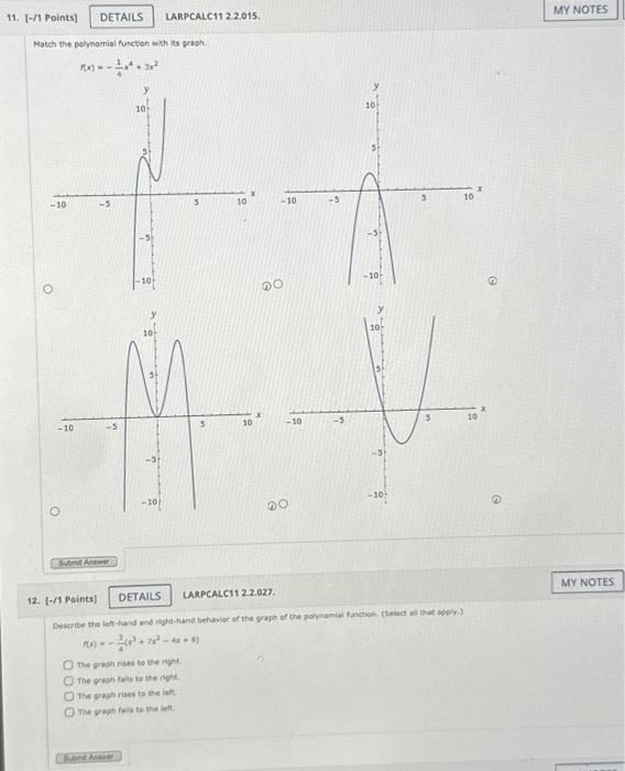 Solved 11. [-/1 Points] DETAILS LARPCALC11 2.2.015. Match | Chegg.com