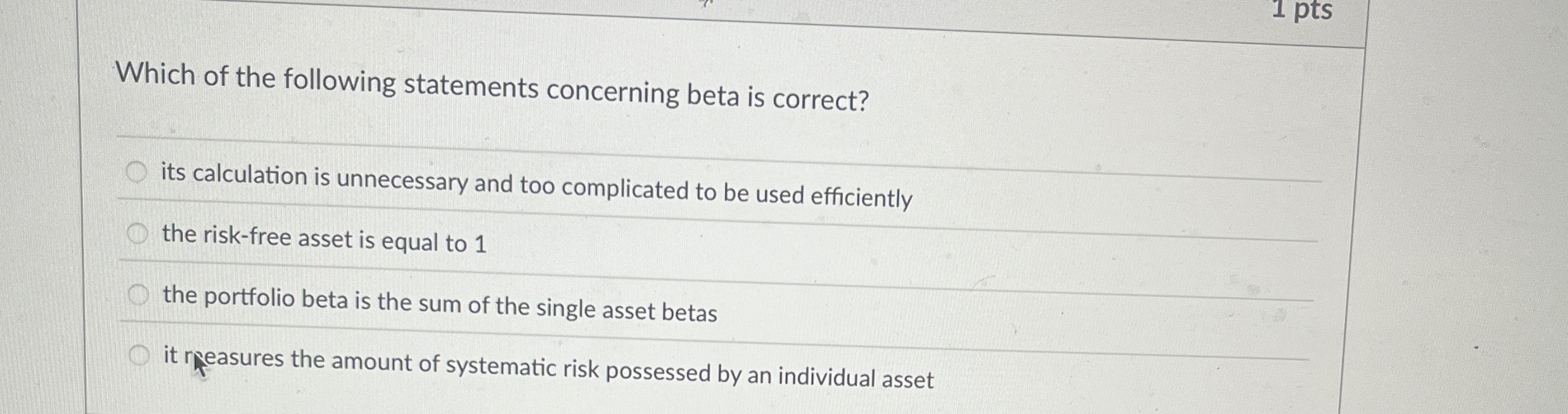 Solved Which of the following statements concerning beta is | Chegg.com