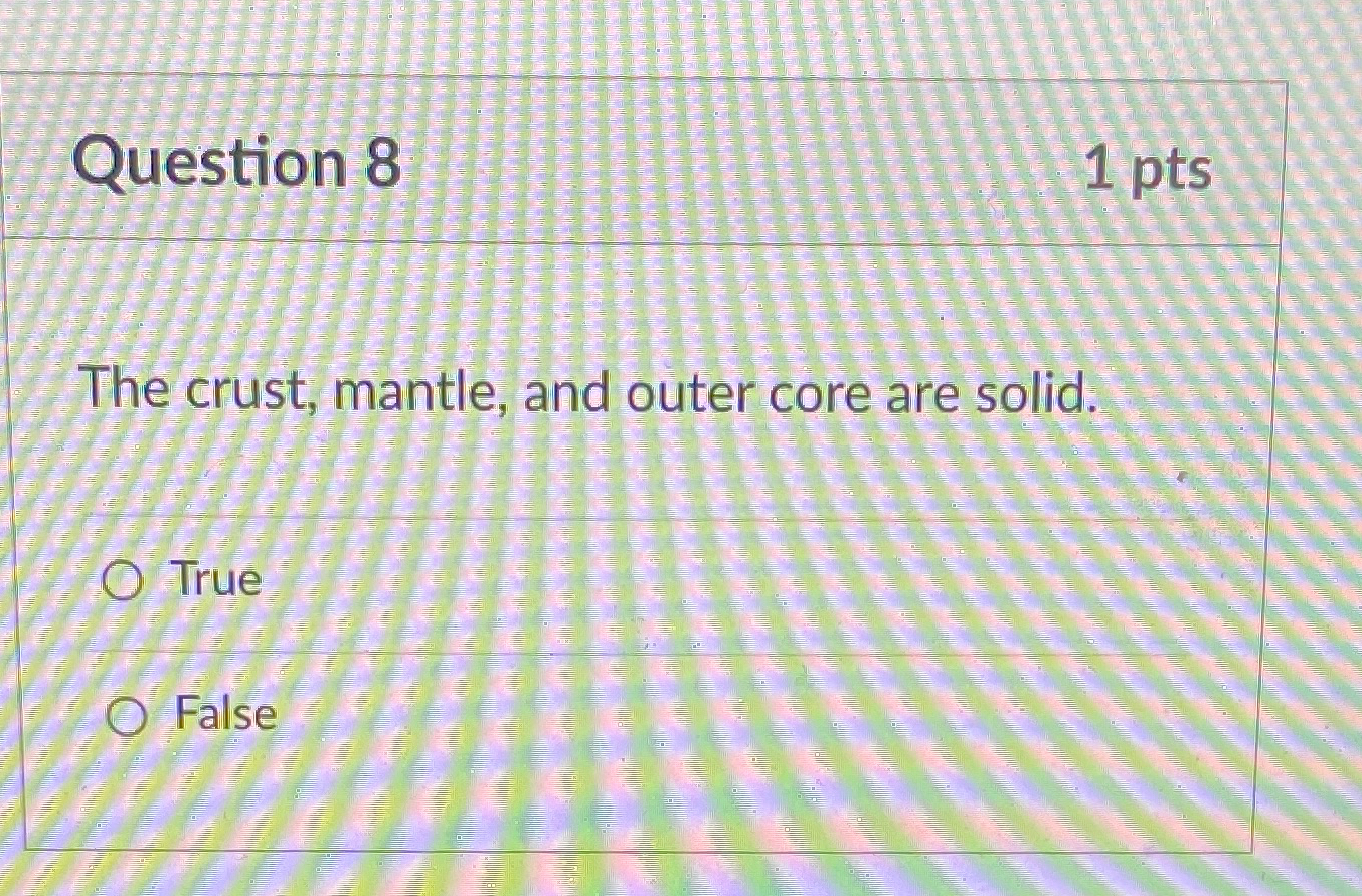 Solved Question 81 ﻿ptsThe crust, mantle, and outer core are | Chegg.com