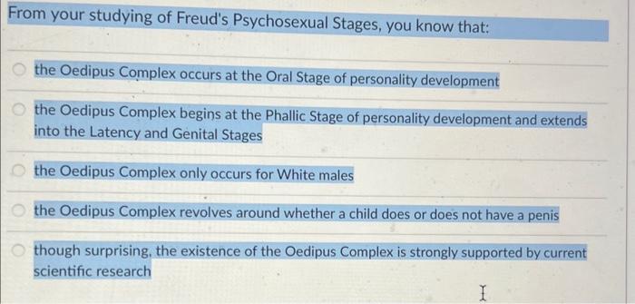 Solved From your studying of Freud's Psychosexual Stages, | Chegg.com