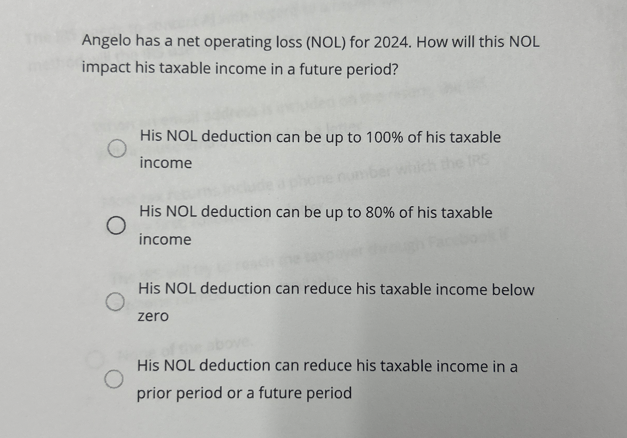 Solved Angelo has a net operating loss (NOL) ﻿for 2024. ﻿How | Chegg.com