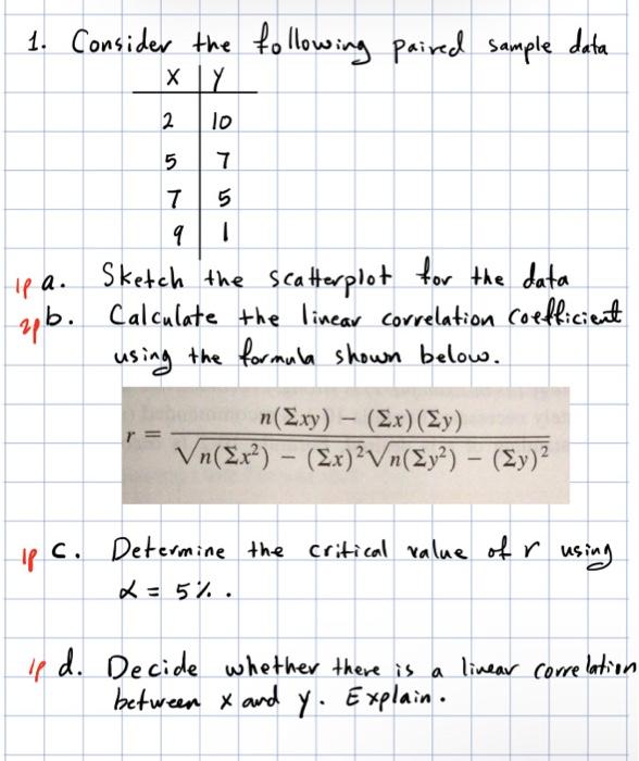 Solved 1. Consider the following paired sample data ip a. | Chegg.com