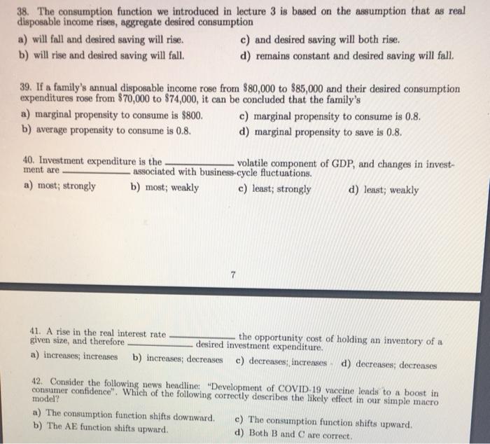 Solved 38. The consumption function we introduced in lecture | Chegg.com