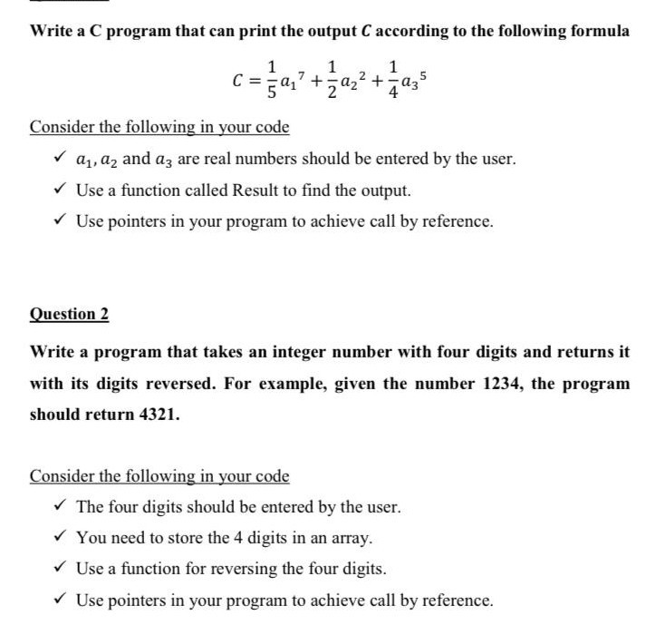 Solved Write A C Program That Can Print The Output C 4962