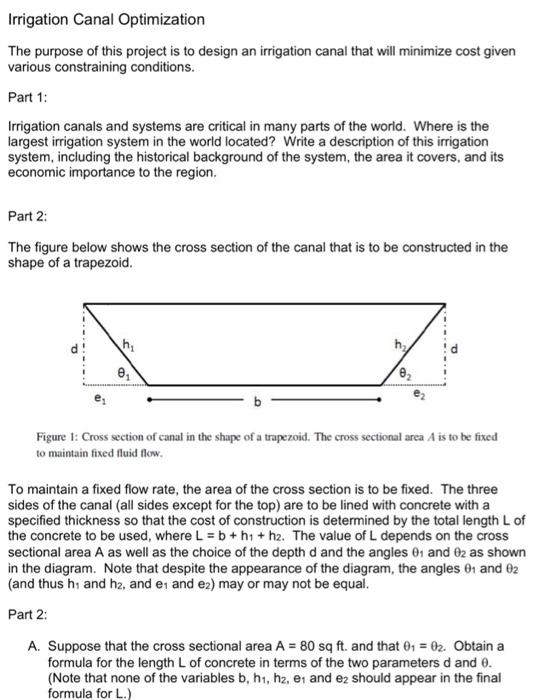 Solved Irrigation Canal Optimization The purpose of this | Chegg.com