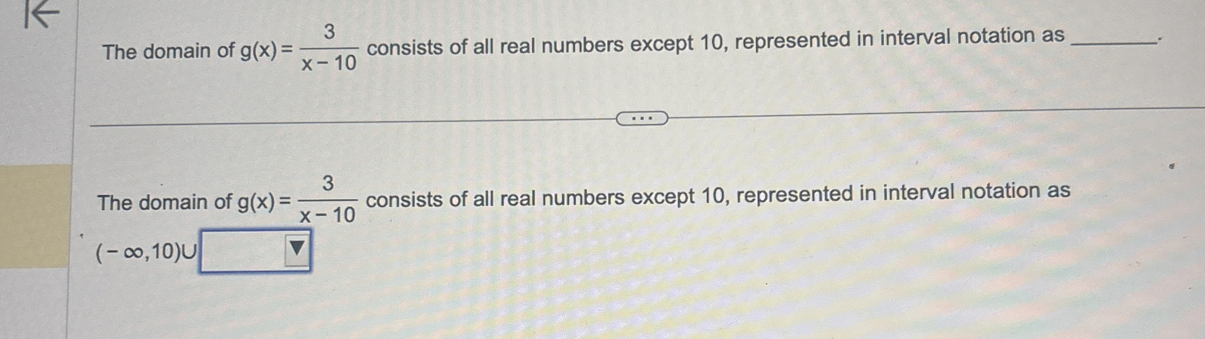 Solved The domain of g(x)=3x-10 ﻿consists of all real | Chegg.com