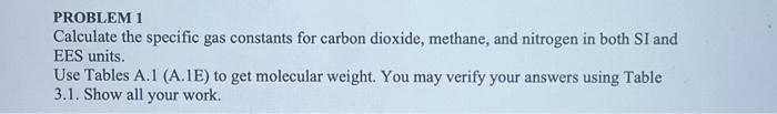 Solved PROBLEM 1 Calculate the specific gas constants for | Chegg.com