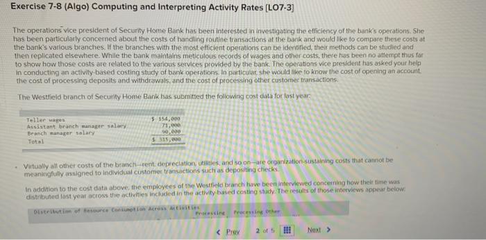 Solved Exercise 7-8 (Algo) Computing and Interpreting | Chegg.com