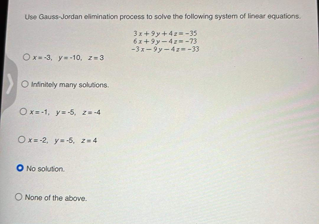 Solved Use Gauss-Jordan elimination process to solve the | Chegg.com