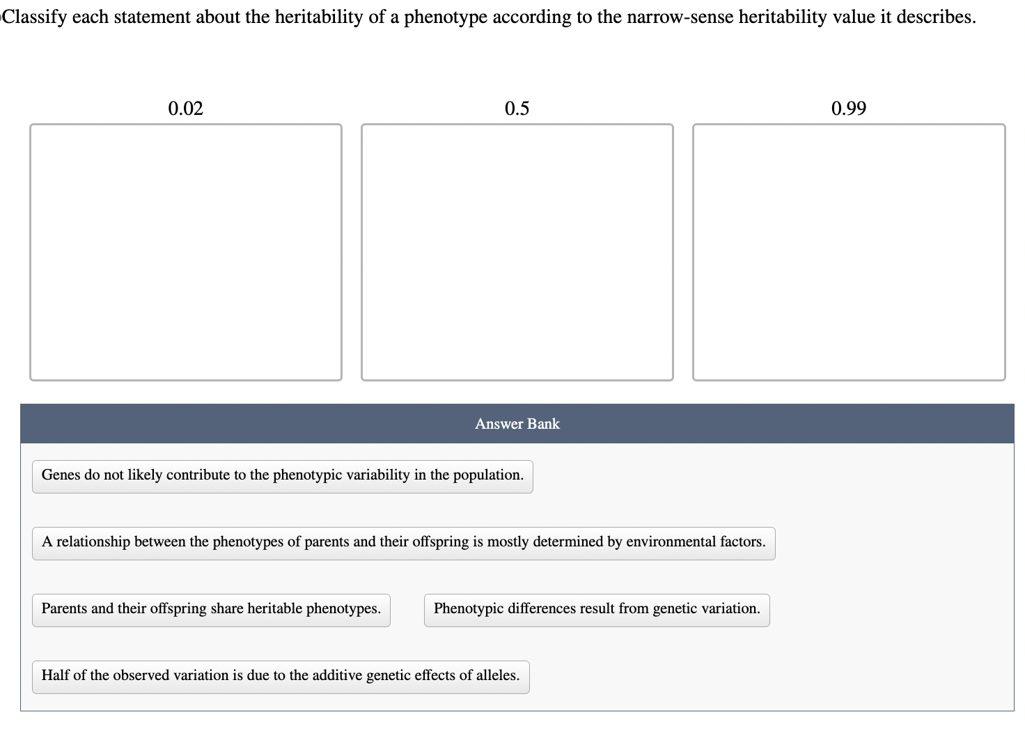 Solved Classify each statement about the heritability of a | Chegg.com