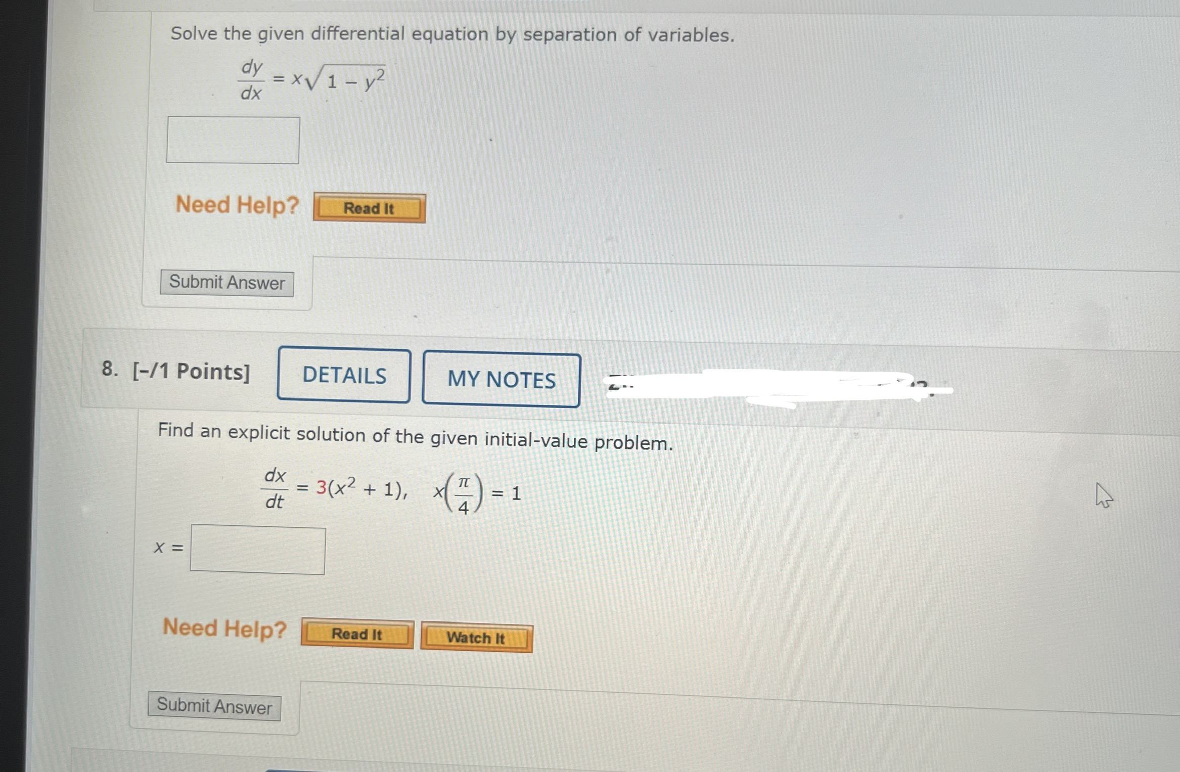 Solved Solve the given differential equation by separation | Chegg.com