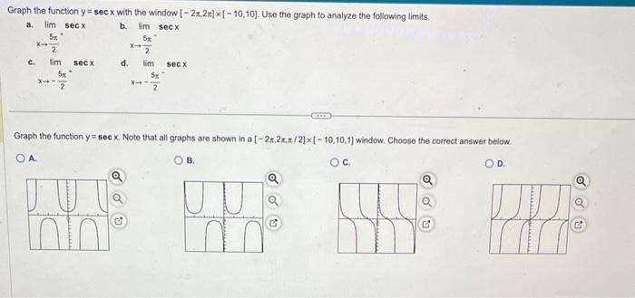 Solved Graph the function y=secx with the window | Chegg.com