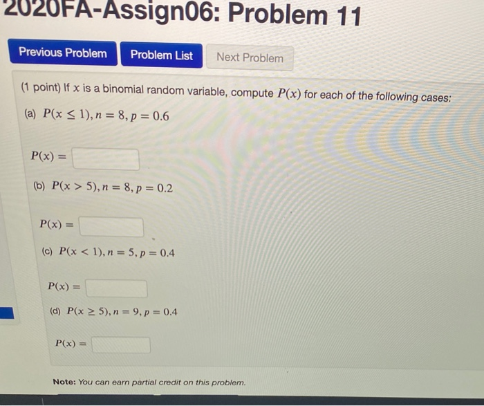 Solved 2020FA-Assign06: Problem 11 Previous Problem Problem | Chegg.com