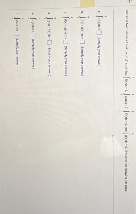 Solved Consider two functions f and g on [1,8] such that | Chegg.com