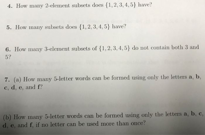 Solved 4 How Many 2 Element Subsets Does {1 2 3 4 5} Have