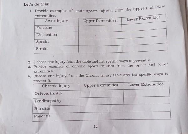 Solved Let's do this! 1. Provide examples of acute sports | Chegg.com