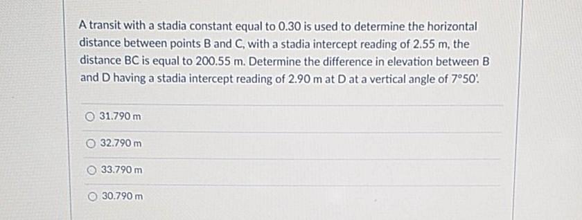 Solved A transit with a stadia constant equal to 0.30 is | Chegg.com