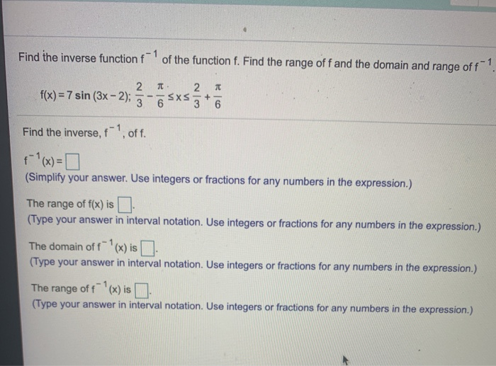 Solved Find the inverse function f-1 of the function f. Find | Chegg.com